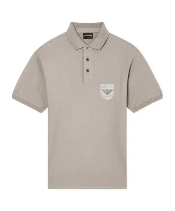 Emporio Armani Pique Polo Shirt With Shield Embroidery