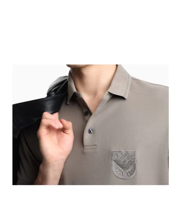 Emporio Armani Pique Polo Shirt With Shield Embroidery