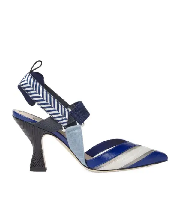 Fendi Iconic Colibrì White And Hagfish And Mesh High-heeled Slingbacks