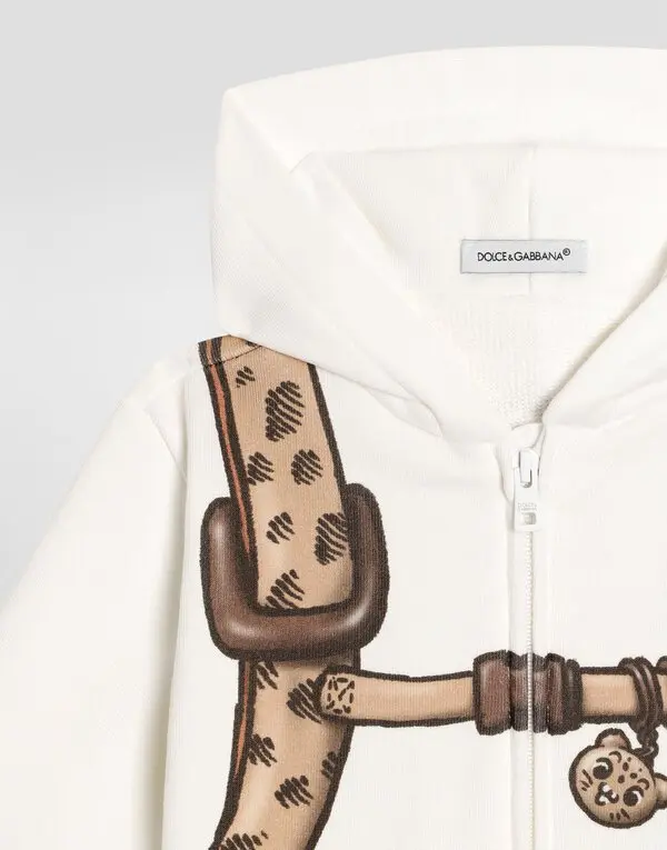 Dolce & Gabbana Backpack-printed Zip-up Hoodie - White