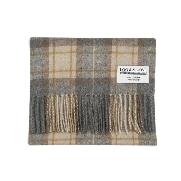 LOOM & COVE Neutrals Natural Mackellar 100% Cashmere Tartan Scarf