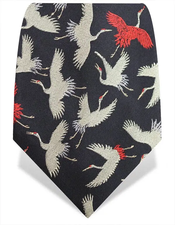 GRESHAM BLAKE Red Cranes Silk Tie - Black