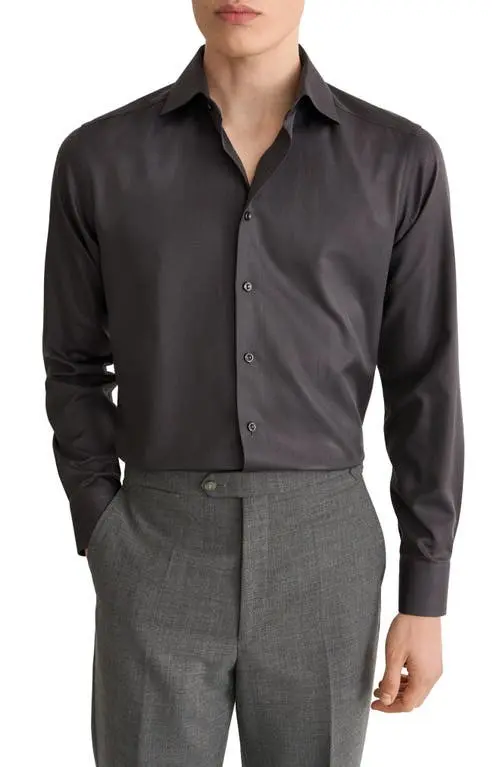 Eton Contemporary Fit Herringbone Cotton Shirt - Black