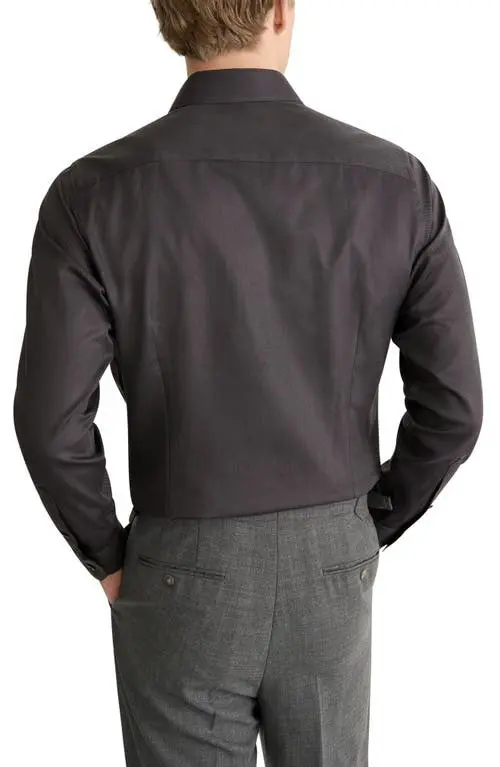 Eton Contemporary Fit Herringbone Cotton Shirt - Black