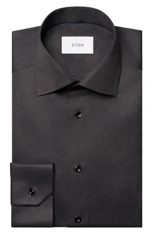 Eton Contemporary Fit Herringbone Cotton Shirt - Black