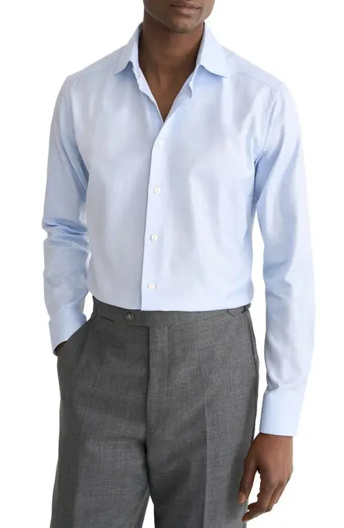 Eton Contemporary Fit Herringbone Cotton Shirt - Light Blue