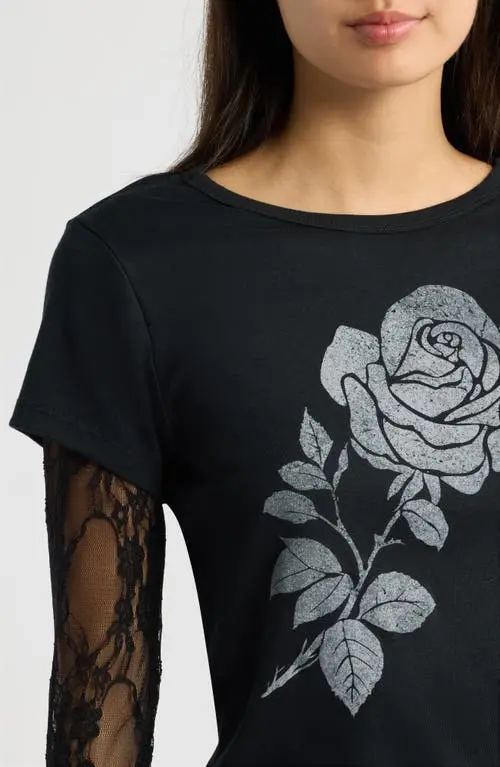 VINYL ICONS Rose Lace Layered Graphic Tee