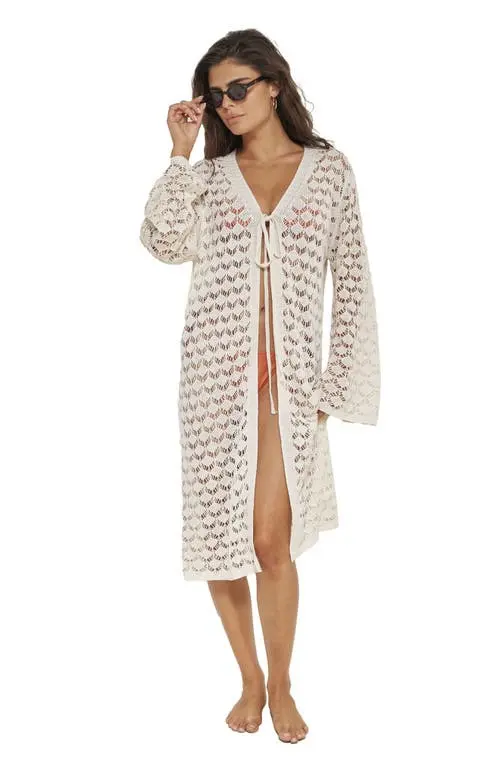 BEACH LIFE BY GOTTEX Rama Crochet Front Tie Robe Cover-up - Beige