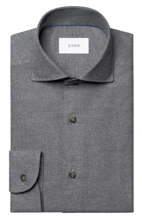 Eton Solid Flannel Shirt - Medium Blue