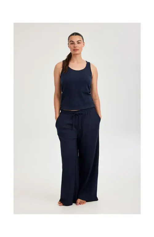 GOTTEX Summer Lounge Waffle Racerback Tank Top - Navy