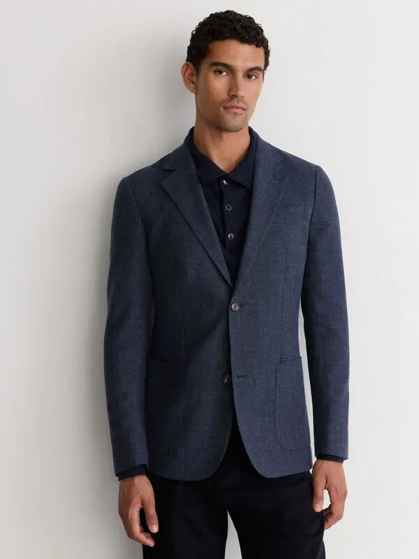 REISS Carlos Cotton Hopsack Single-breasted Blazer Tailored-fit - Denim Blue