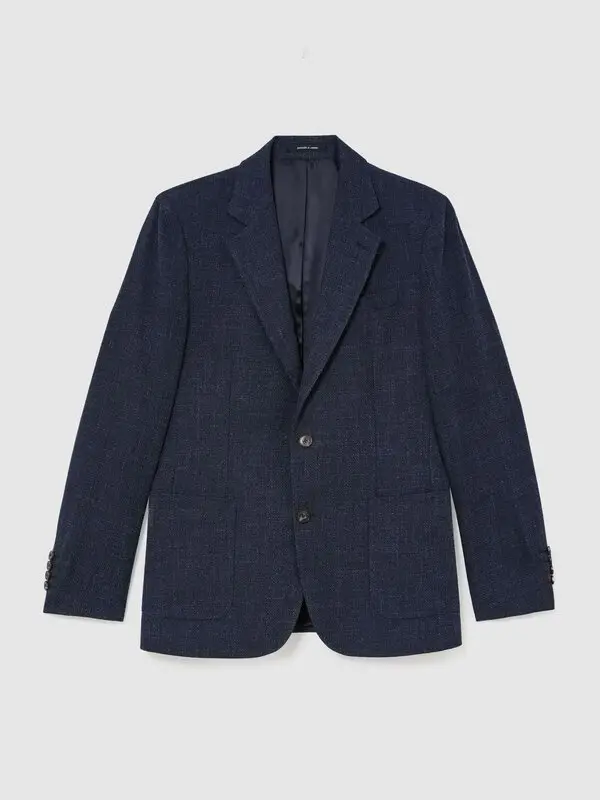 REISS Carlos Cotton Hopsack Single-breasted Blazer Tailored-fit - Denim Blue