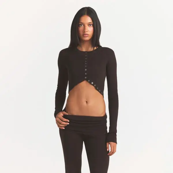 SKIMS Rounded Cropped Cardigan | Deep Neutral | | Essential Knit - Espresso