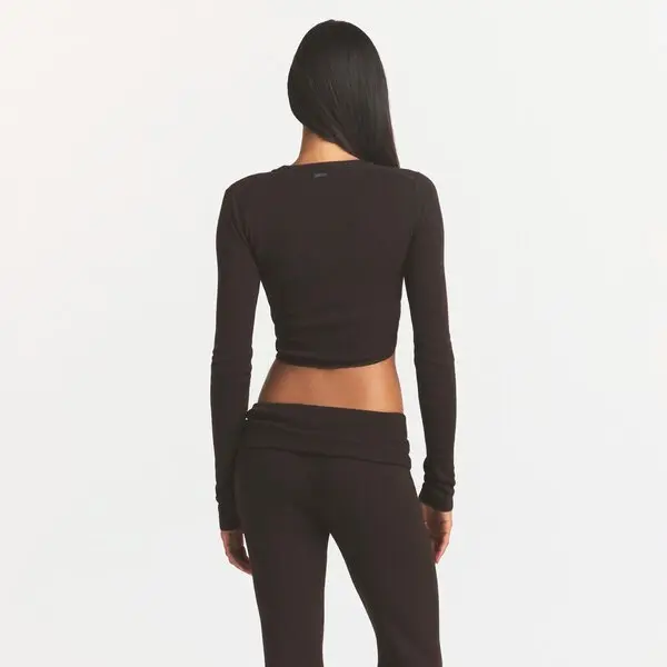 SKIMS Rounded Cropped Cardigan | Deep Neutral | | Essential Knit - Espresso