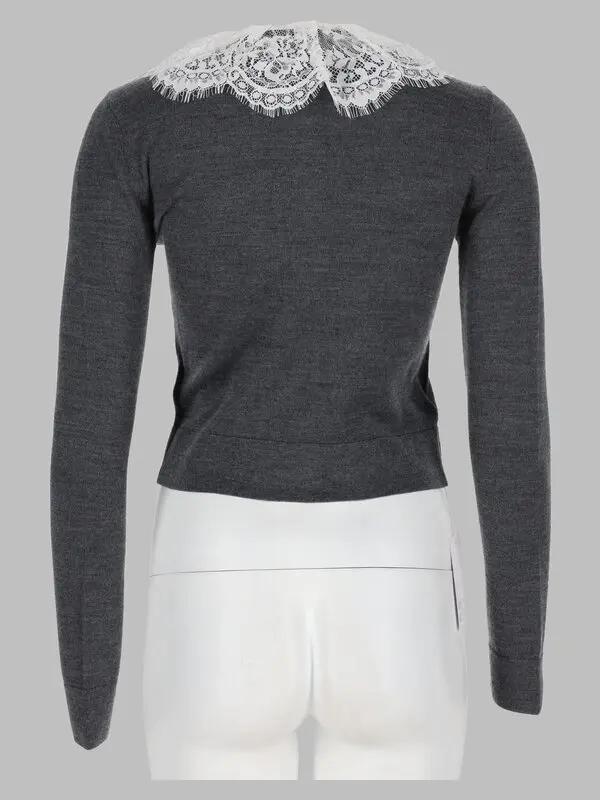 SELF-PORTRAIT Cardigan In Lana Con Colletto In Pizzo - Grey