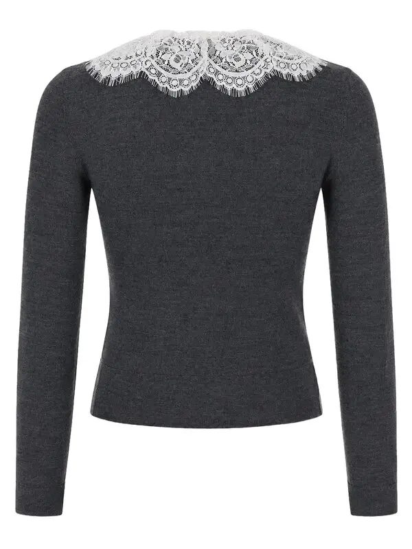 SELF-PORTRAIT Cardigan In Lana Con Colletto In Pizzo - Grey