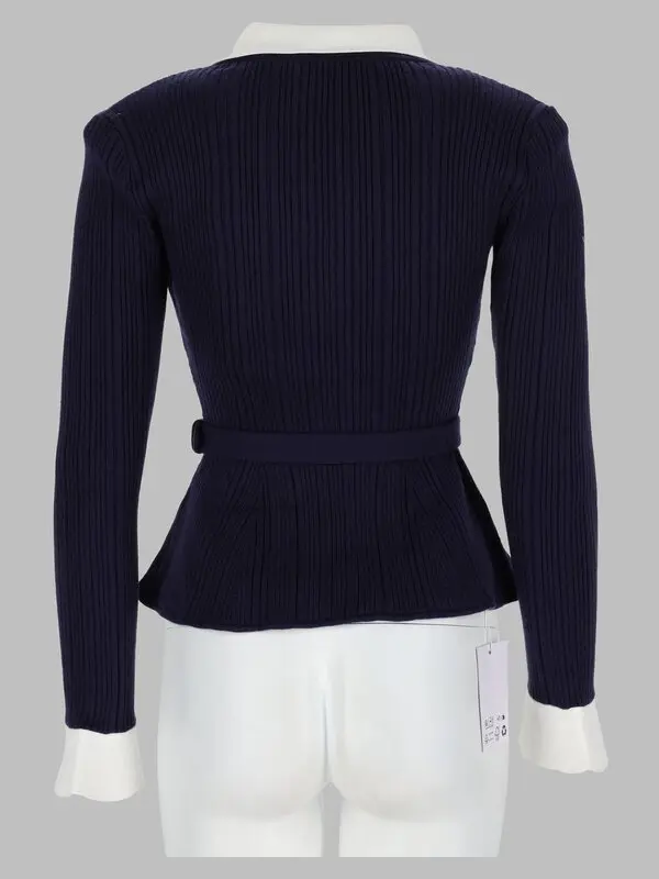 SELF-PORTRAIT Cardigan In Maglia A Coste - Blue