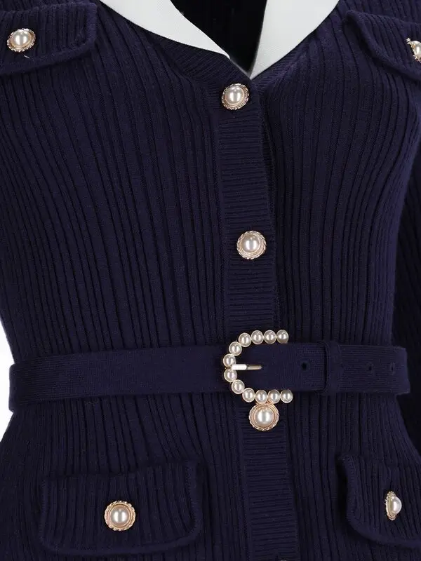 SELF-PORTRAIT Cardigan In Maglia A Coste - Blue