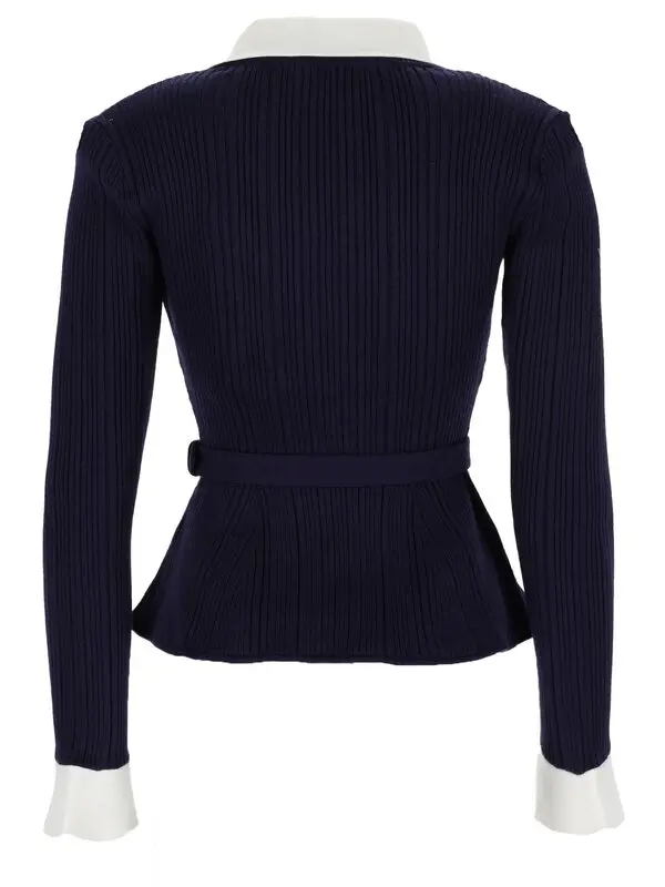 SELF-PORTRAIT Cardigan In Maglia A Coste - Blue
