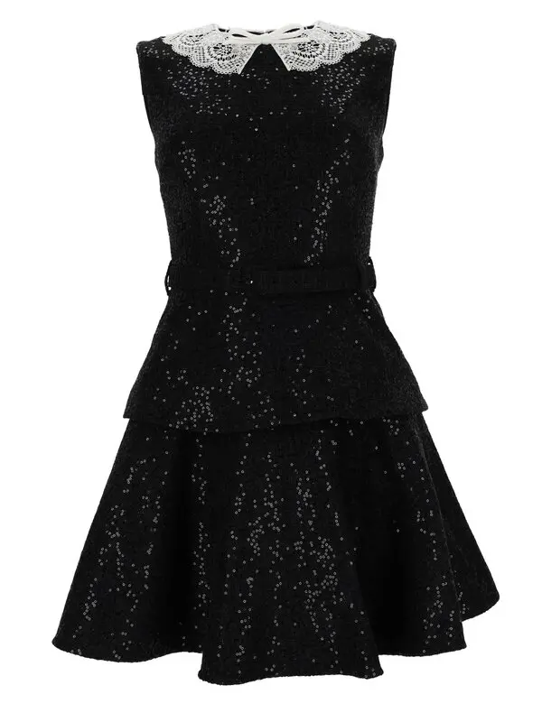 SELF-PORTRAIT Mini Abito In Bouclé Con Paillettes - Black