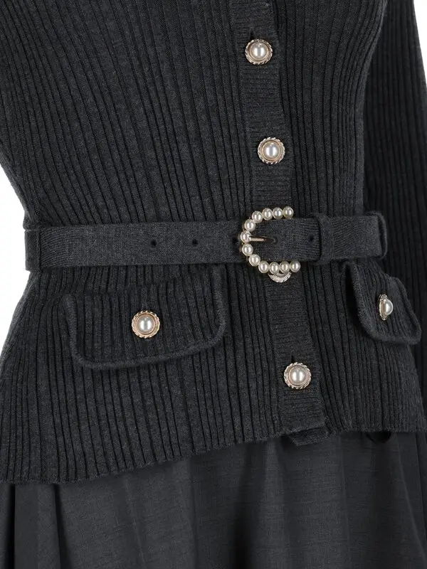 SELF-PORTRAIT Abito Midi In Twill Di Maglia - Grey