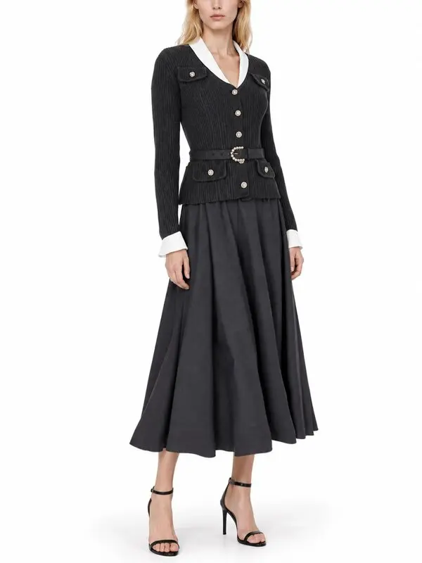SELF-PORTRAIT Abito Midi In Twill Di Maglia - Grey