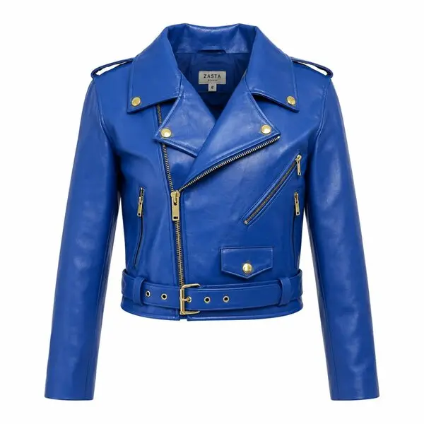 ZASTASTUDIO Cropped Biker Leather Jacket - Blue