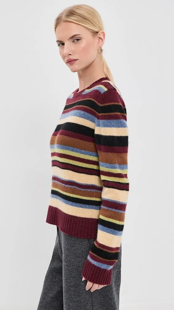 THE ELDER STATESMAN Elena Stripe Crop Cashmere Crew Sweater
