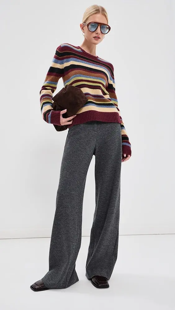 THE ELDER STATESMAN Elena Stripe Crop Cashmere Crew Sweater
