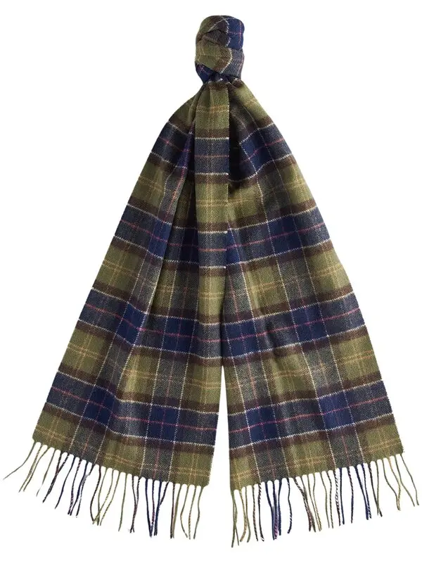 Barbour Wool Flannel Tartan Check Fringed Edge Wraparound Scarf - Multicolour