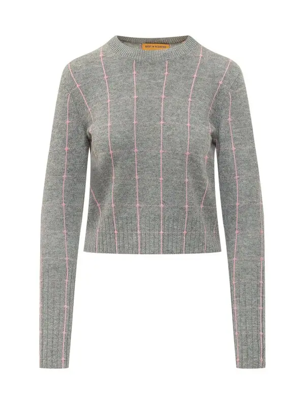 Guest In Residence Shrunken Checker Crew Knit Sweater - Heather Grey/sprinkle