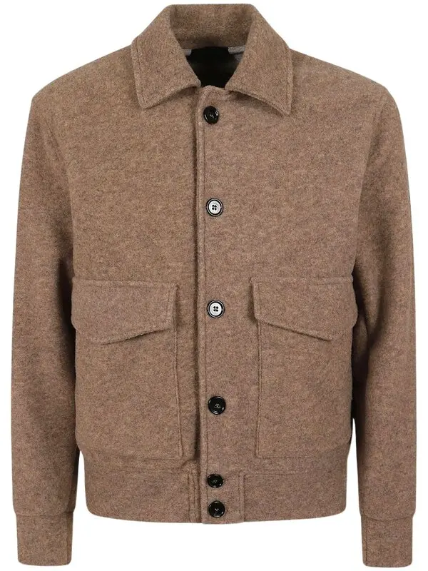 DONDUP Fleece Texture Classic Collar Front Button Jacket With Logo Plaque And Flap Pockets - Brown