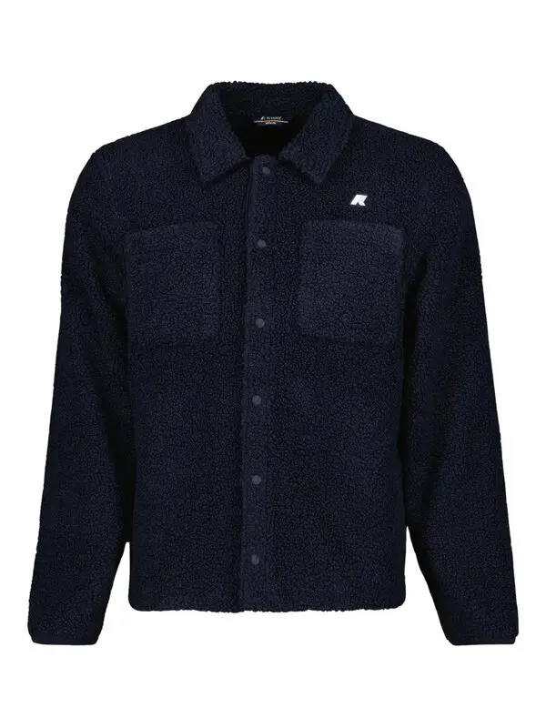 K-WAY Fleece Point Collar Front Press-stud Jacket With Long Sleeves And Chest Pockets - Navy