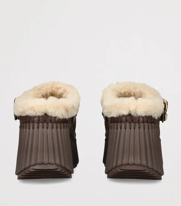 Chloé Suede-shearling Nama Wedge Mules 90