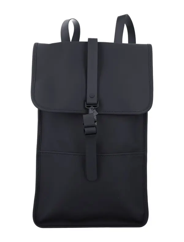 Rains Waterproof Matte Pu Laptop Backpack With 15" Pocket, Magnetic Flap & External Zip - Black