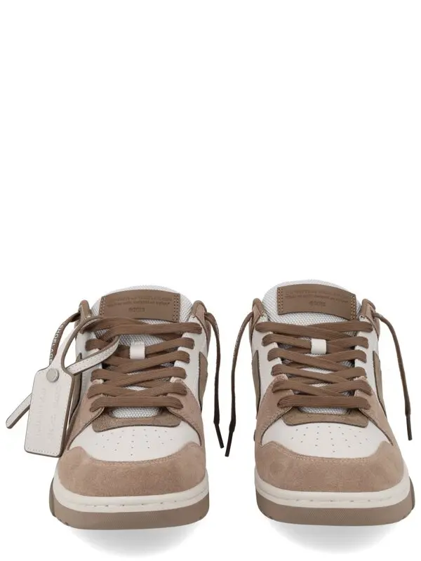 Off-White Low-top Leather And Suede Sneakers - Beige