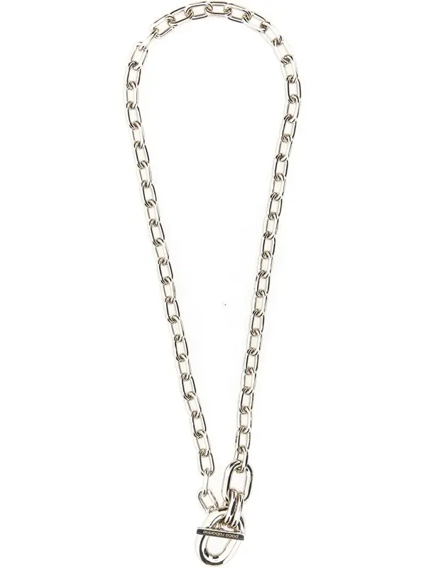 Rabanne Xl Link Chain Necklace In Brass With Oversized Loop Pendant - Silver