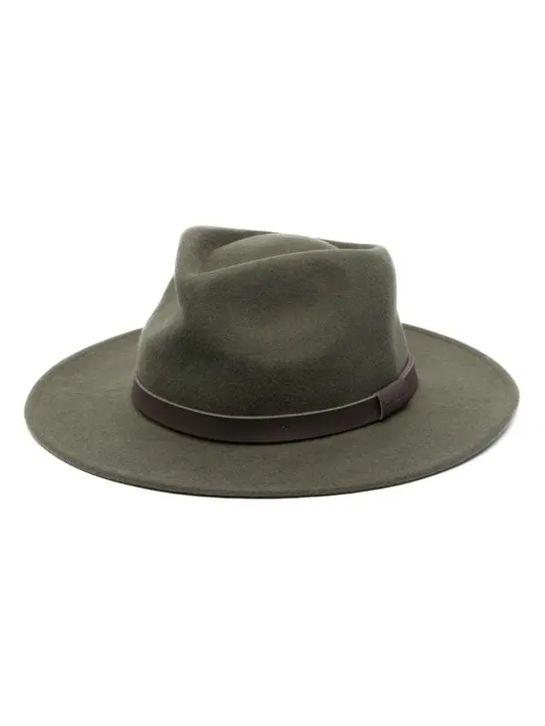 Barbour Wool Felted Debossed Logo Leather Band Crown Flat Brim Hat