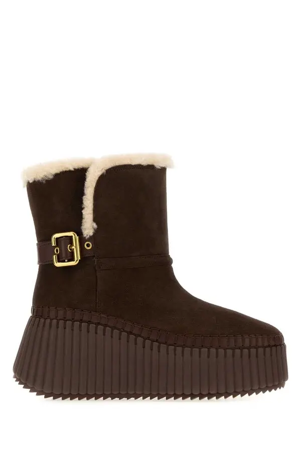 Chloé Chocolate Suede Nama Platform Ankle Boots - Brown