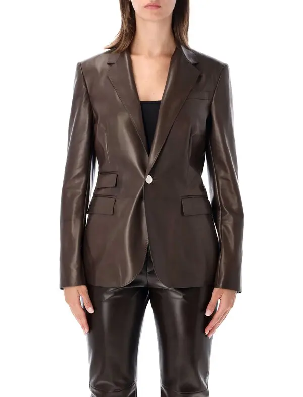 Ralph Lauren Leather Blazer For With Notched Lapels And Shaped Silhouette