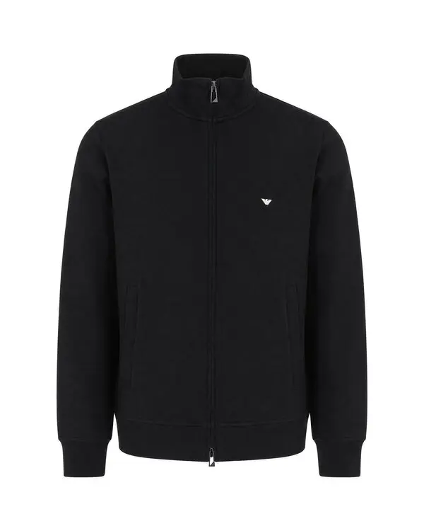 Emporio Armani S High Neck Zip Sweatshirt With Logo Embroidery - Black
