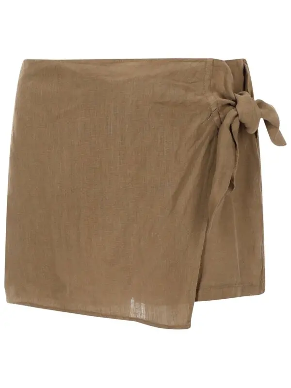 120% Lino Wrap Mini Skirt - Beige