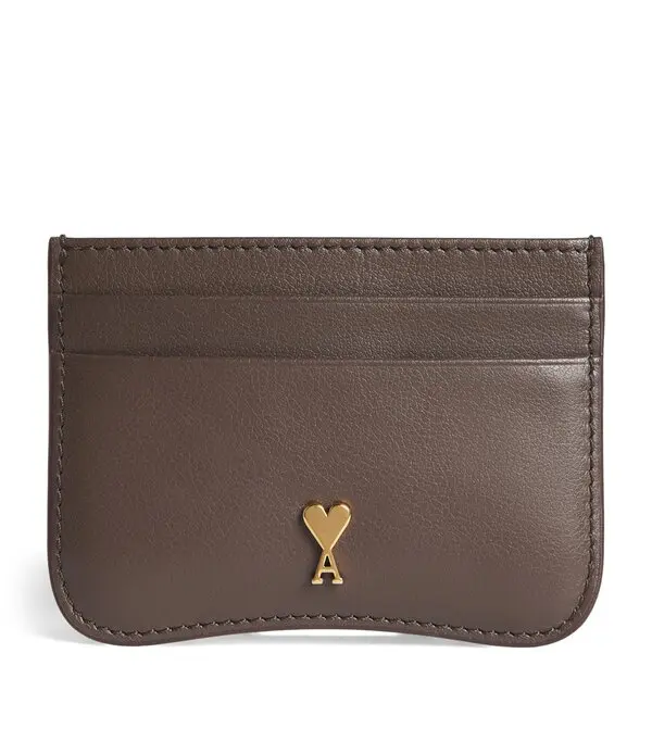 AMI Paris Grained Leather Paris Card Holder - Brown