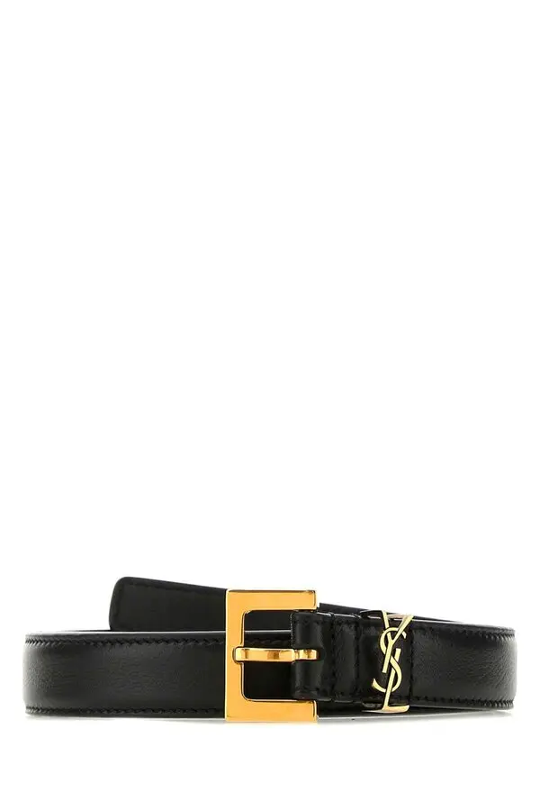 Saint Laurent Antiqued Gold-tone Mini Leather Belt - Black
