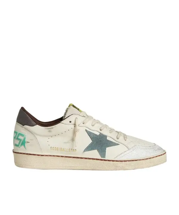 GOLDEN GOOSE Ball Star In White Leather With Light Blue Suede Star And Brown Nubuck Heel Tab - Nude