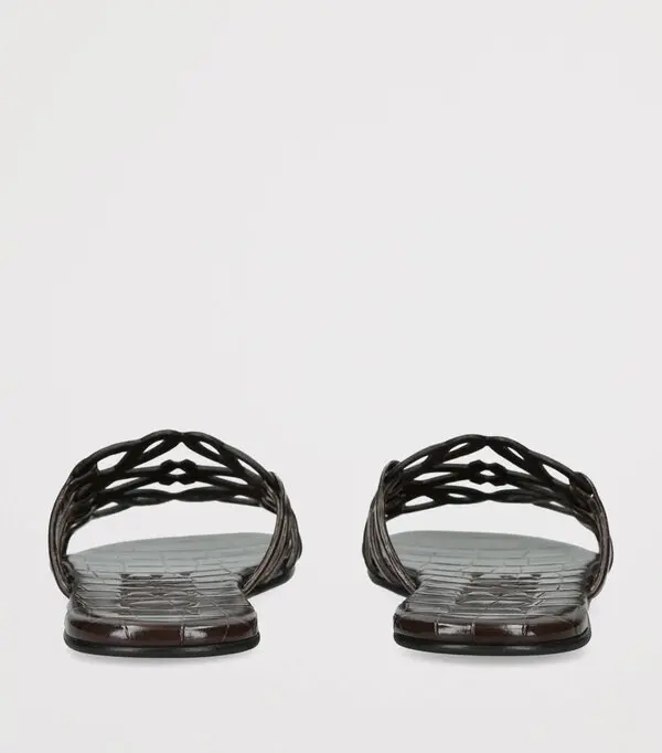 Loewe X Paula's Ibiza Croc-embossed Leather Petal Anagram Slides - Brown
