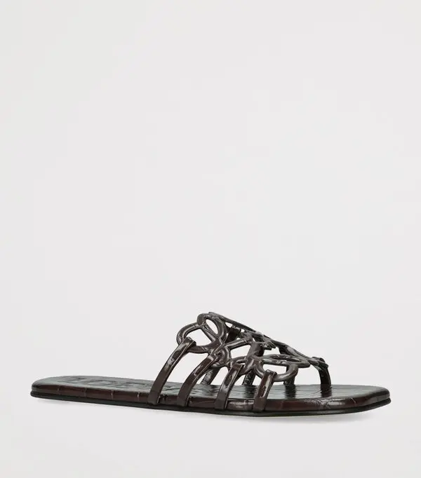 Loewe X Paula's Ibiza Croc-embossed Leather Petal Anagram Slides - Brown