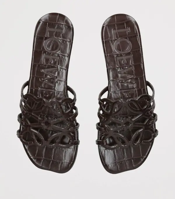 Loewe X Paula's Ibiza Croc-embossed Leather Petal Anagram Slides - Brown
