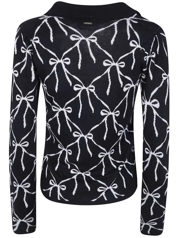 TWINSET Bowjacquard Polocollar Knit Sweater