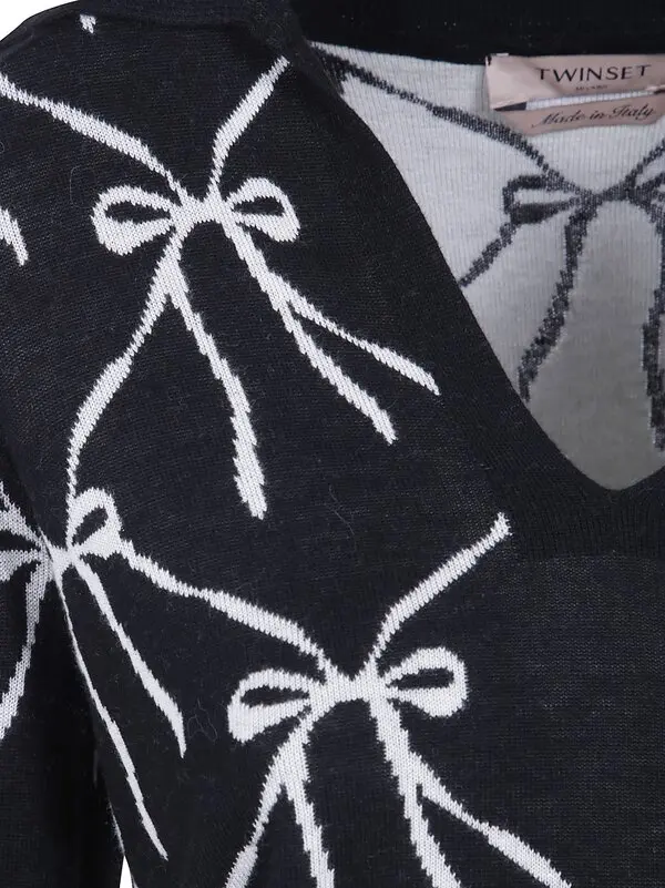 TWINSET Bowjacquard Polocollar Knit Sweater